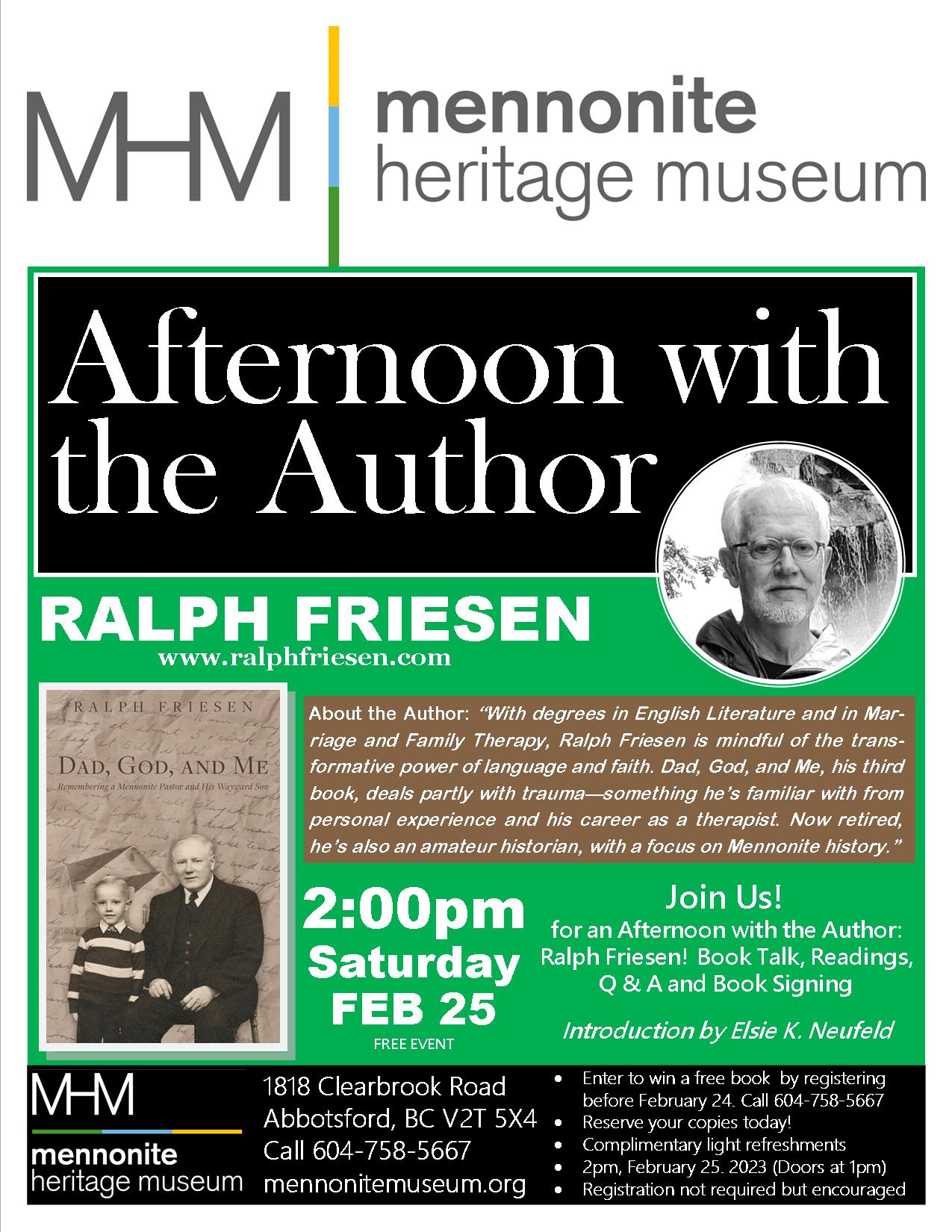 Afternoon with the Author: Ralph Friesen - Mennonite Heritage Museum